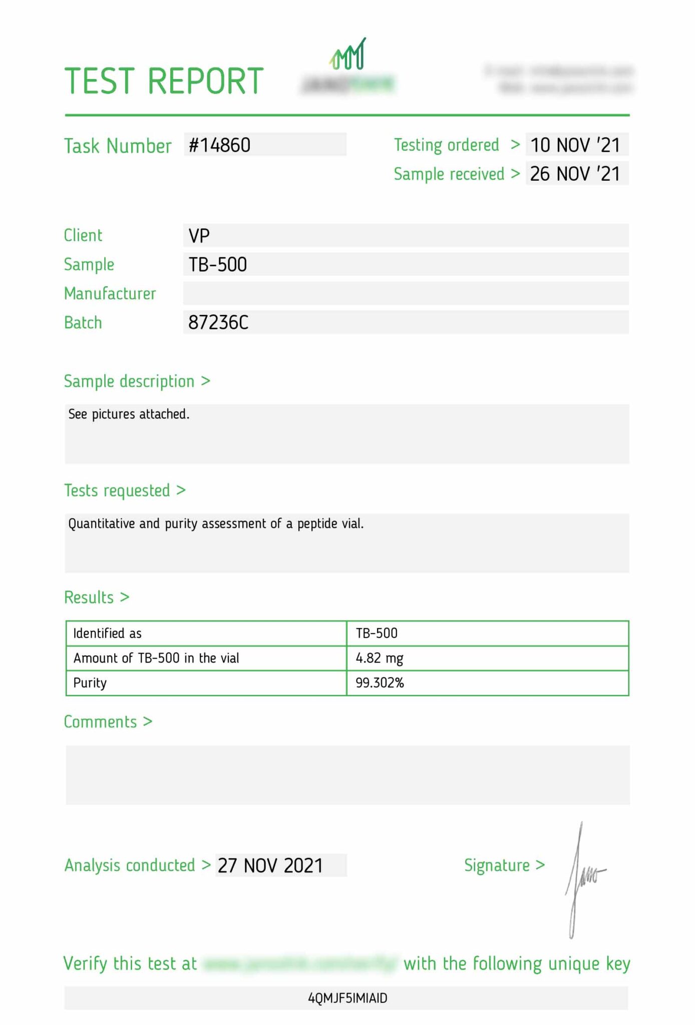Lab Reports - Tested 98% Pure Peptides - Verified Peptides