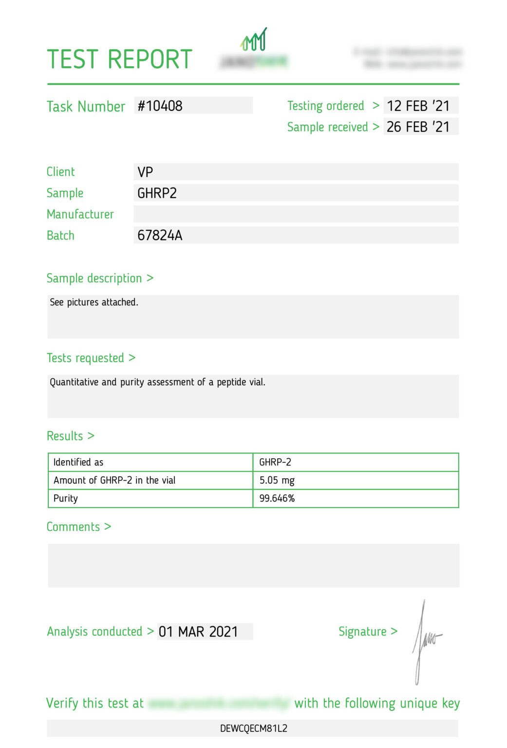 Lab Reports - Tested 98% Pure Peptides - Verified Peptides