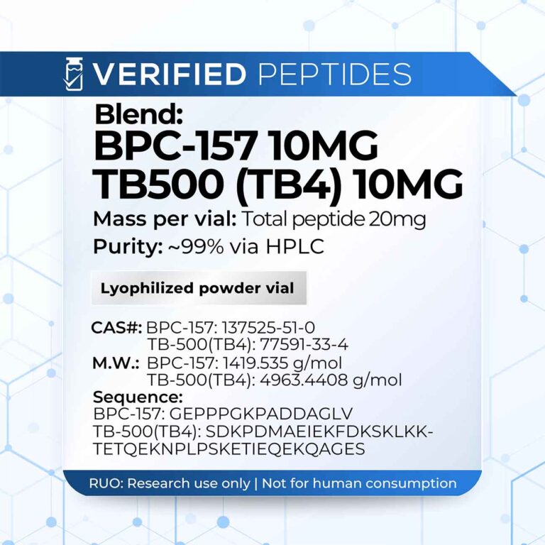 Buy BPC 157 TB 500 Peptide Blend (20MG) - 99% Pure Peptides